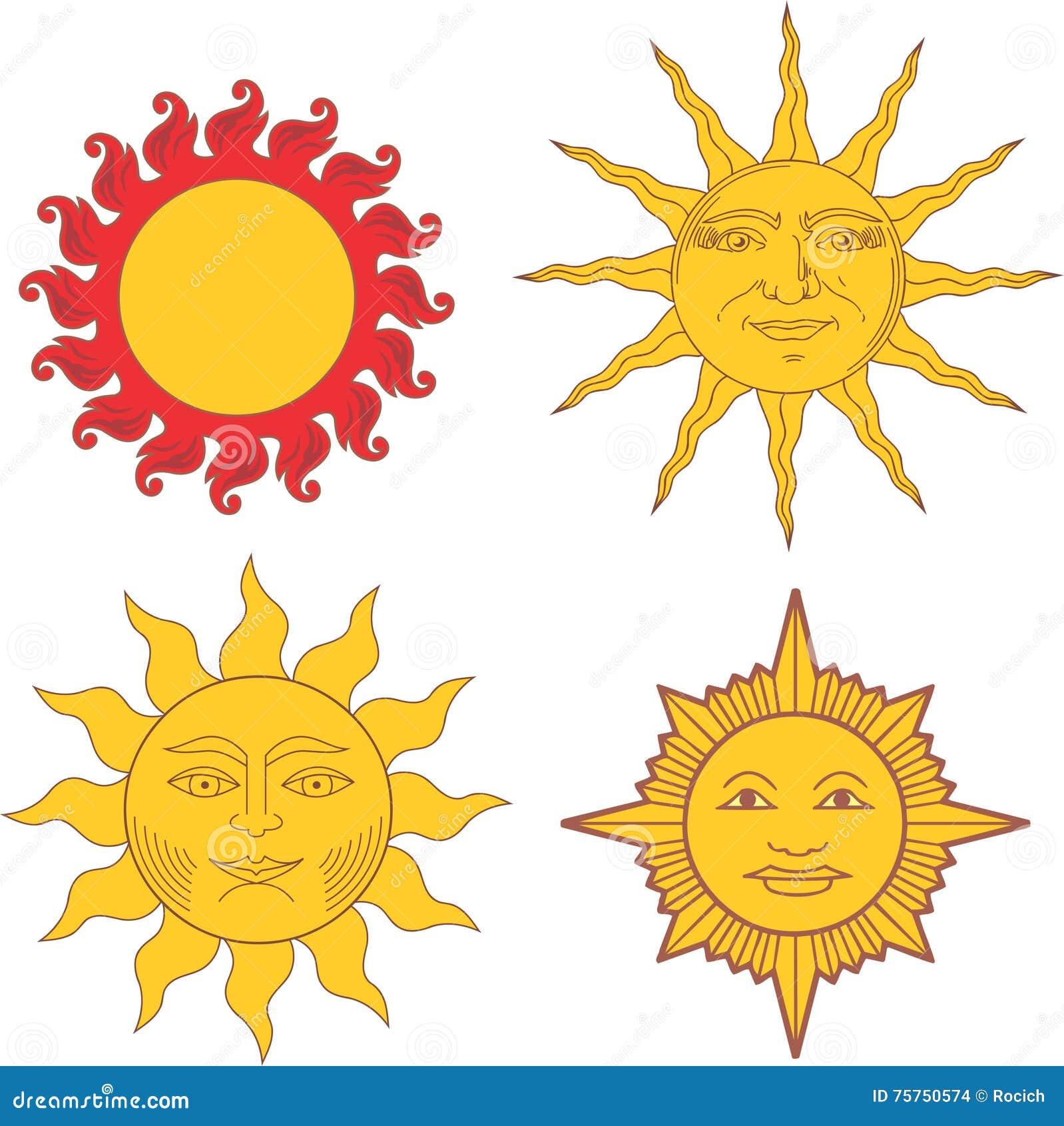 Set of Heraldic Suns and Solar Signs Stock Vector - Illustration of ...