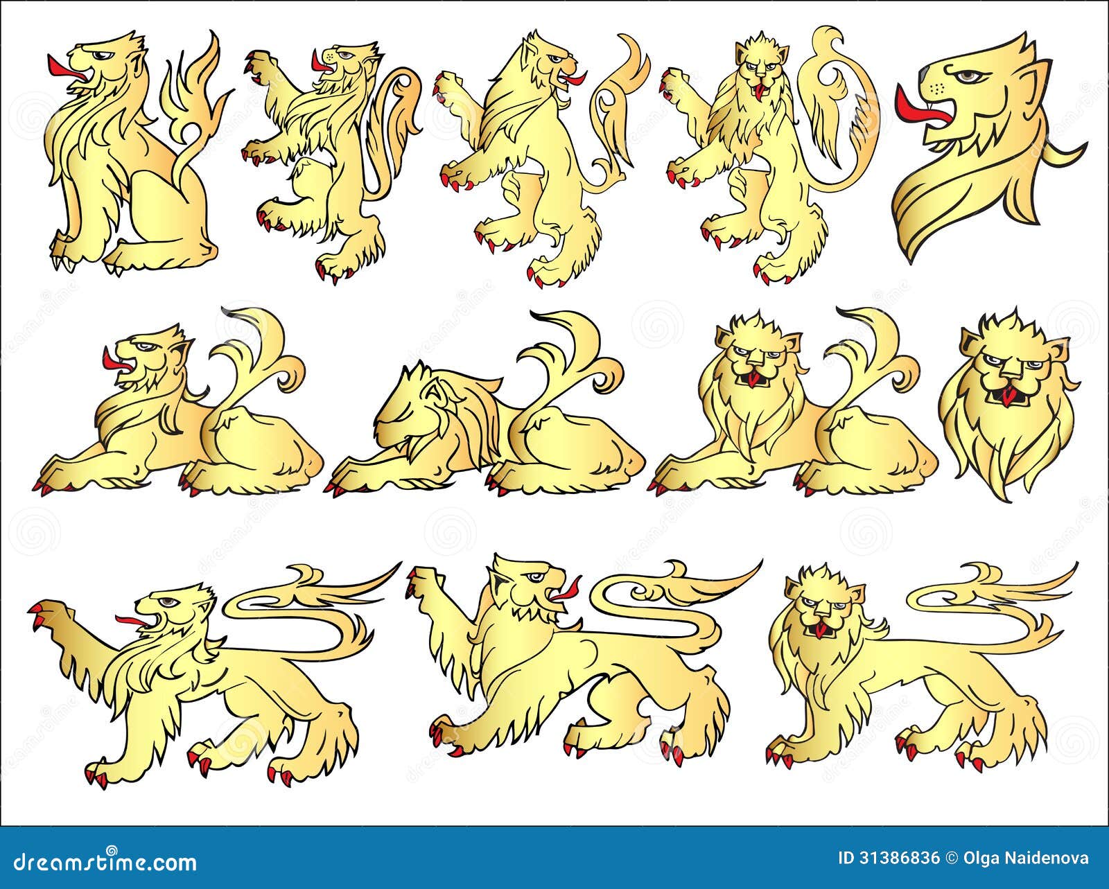 Set Of Heraldic Symbols Of A Lion Royalty Free Stock Image - Image ...