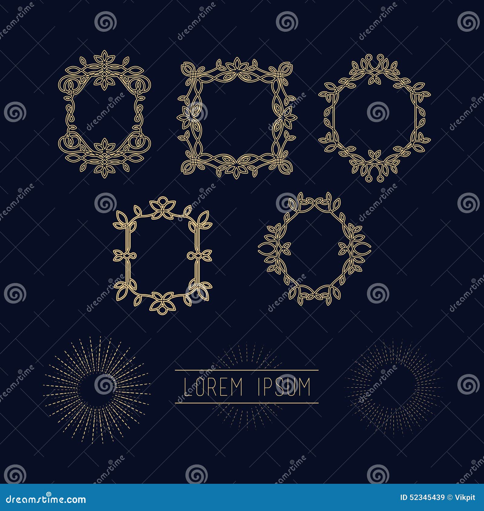 Set of Heraldic Vector Line Frame Design Elements for Logos Stock ...