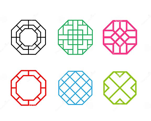 Set of Hexagon Korean Pattern Window Frame Stock Vector - Illustration ...
