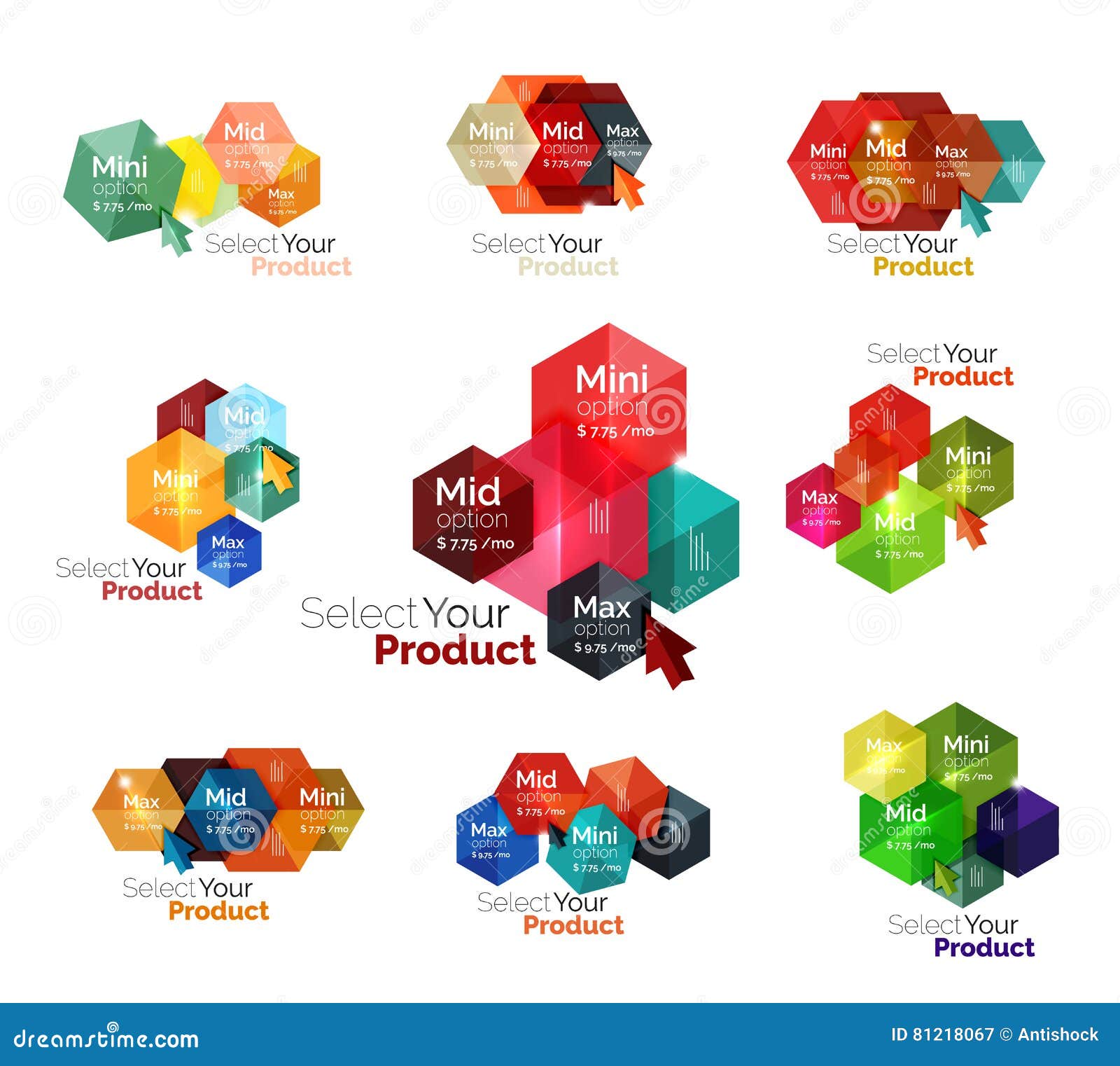 Set of Hexagon Navigation Option Diagrams Stock Vector - Illustration ...
