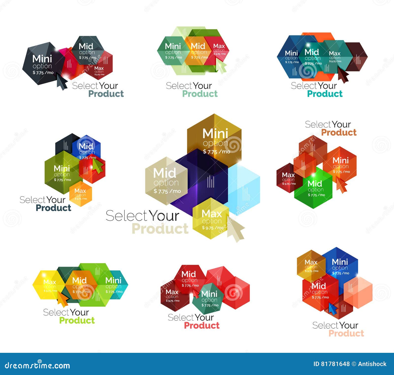 Set of Hexagon Navigation Option Diagrams Stock Vector - Illustration ...