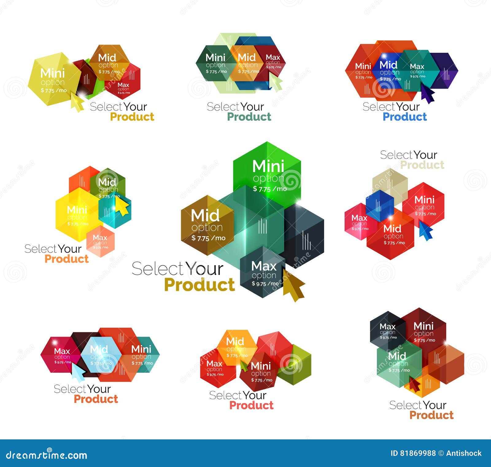 Set of Hexagon Navigation Option Diagrams Stock Vector - Illustration ...