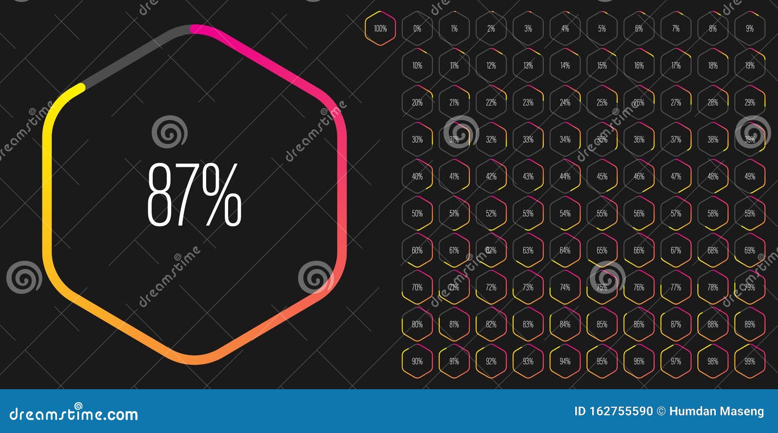 Set of Hexagon Percentage Diagrams from 0 To 100 Stock Vector ...