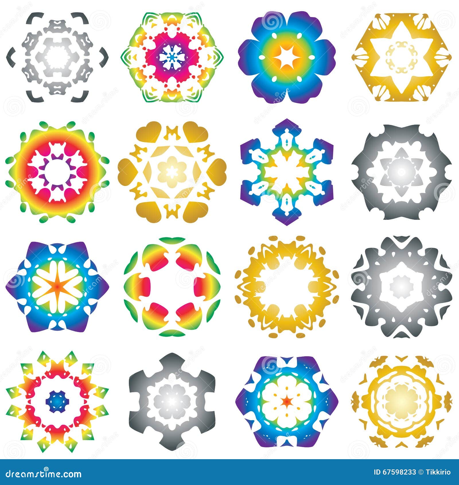 Set of 16 Hexagon Star Icon Colorful Stock Vector - Illustration of ...