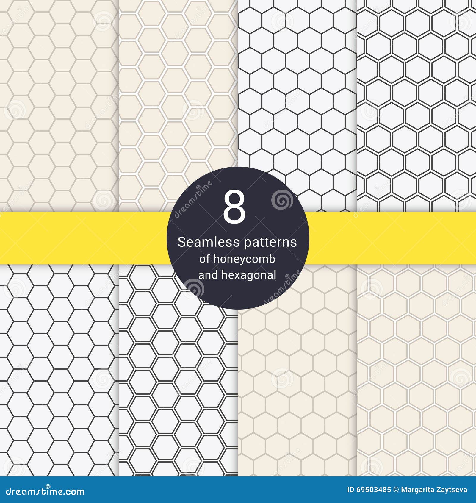 Set of 8 Hexagonal Honeycomb Line Style Seamless Patterns. Stock Vector ...