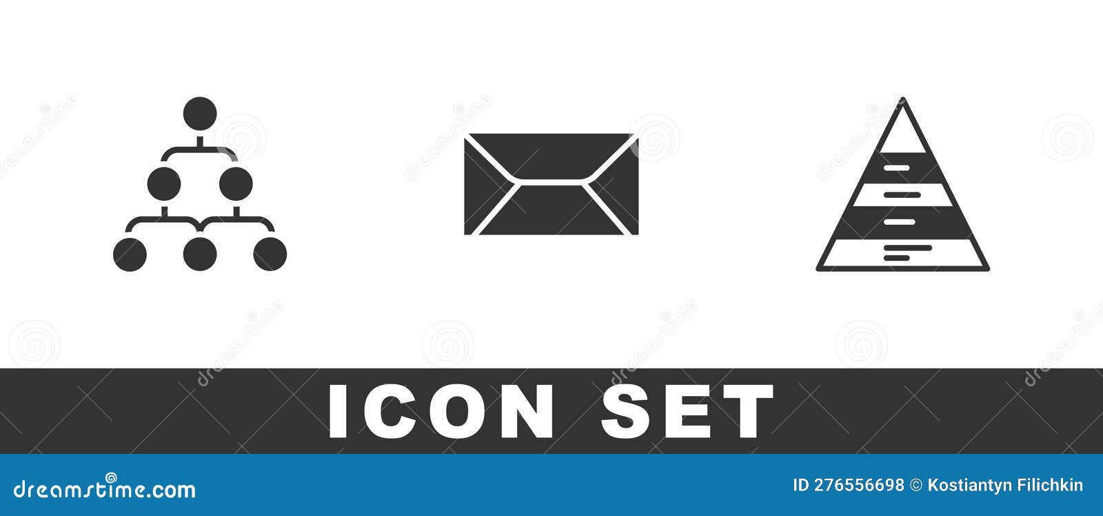 Set Hierarchy Organogram Chart, Envelope And Pyramid Infographics Icon ...