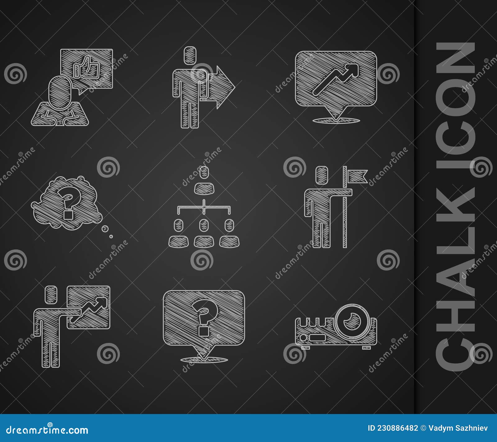 Set Hierarchy Organogram Chart, Question Mark, Media Projector, Team Leader, Graph, Schedule ...