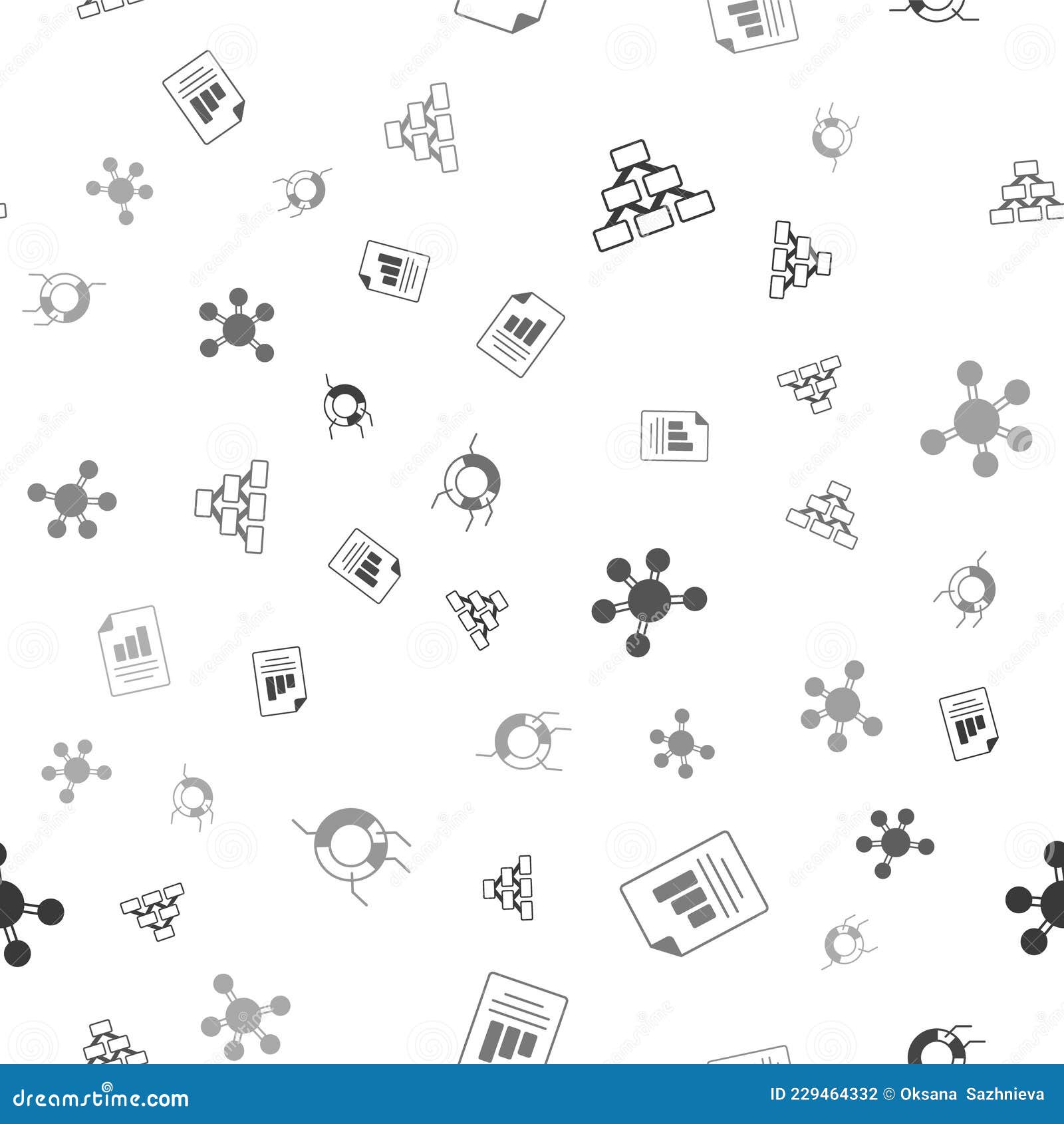 Set Hierarchy Organogram, Document with Graph Chart, Project Team Base and Pie Infographic on ...