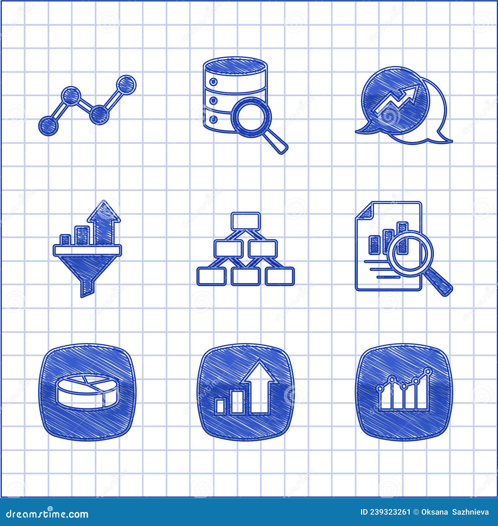 Set Hierarchy Organogram, Financial Growth, Document with Graph Chart, Pie Infographic, Sales ...
