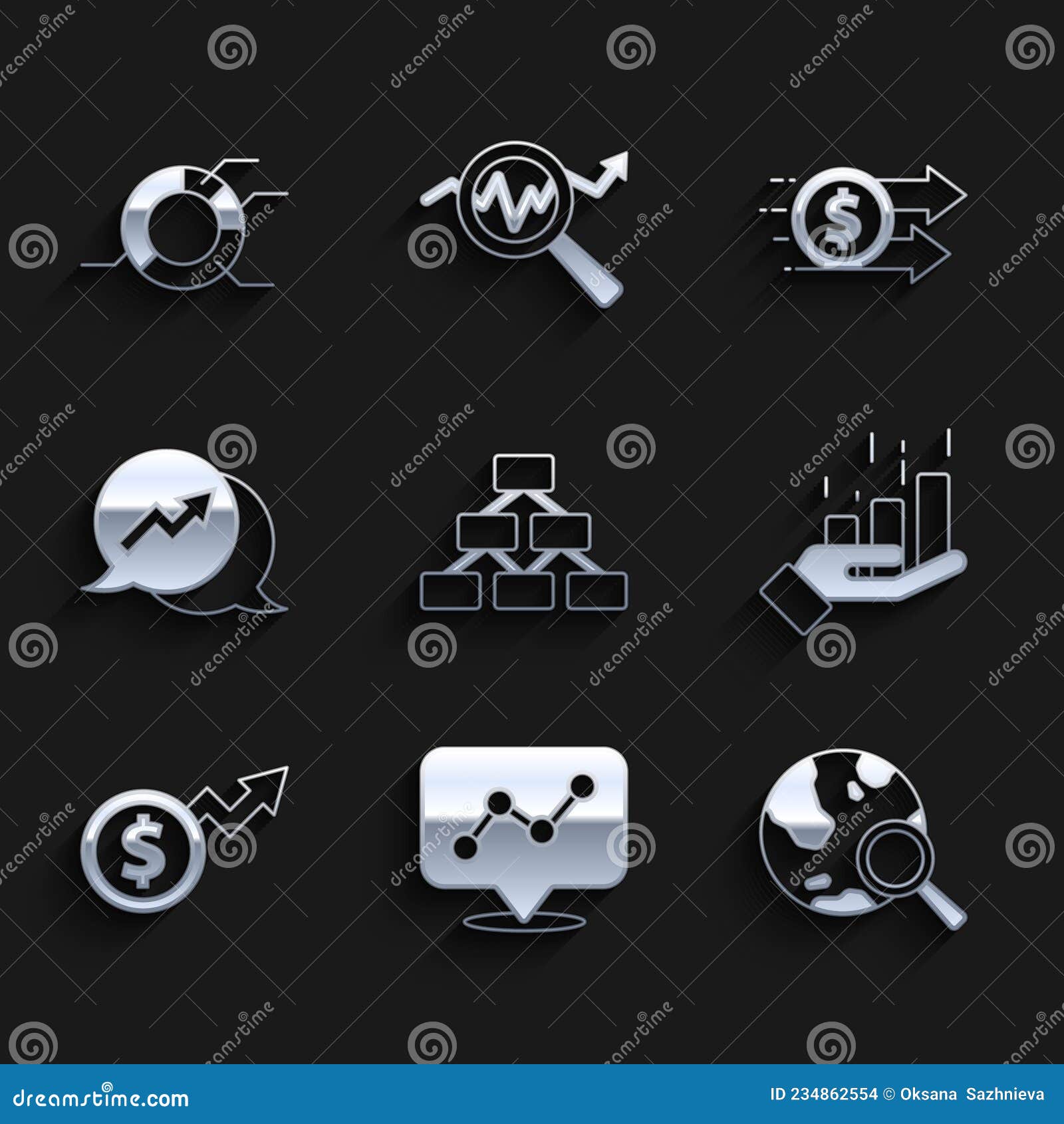 Set Hierarchy Organogram, Graph Chart Infographic, Search Globe, Financial Growth, Dollar, and ...