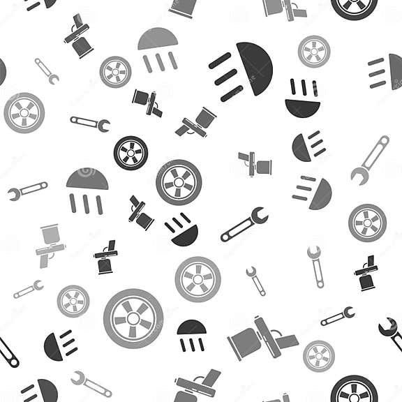 Set High Beam, Paint Spray Gun, Wrench and Car Wheel on Seamless ... Set High Beam, Paint Spray Gun, Wrench and Car Wheel on Seamless ...