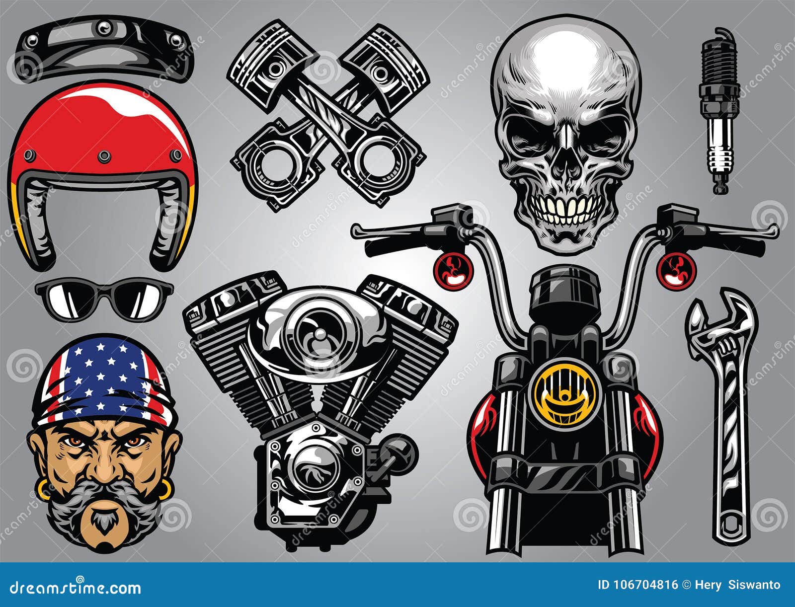 Set of High Detailed Motorcycle Element Stock Vector - Illustration of ...