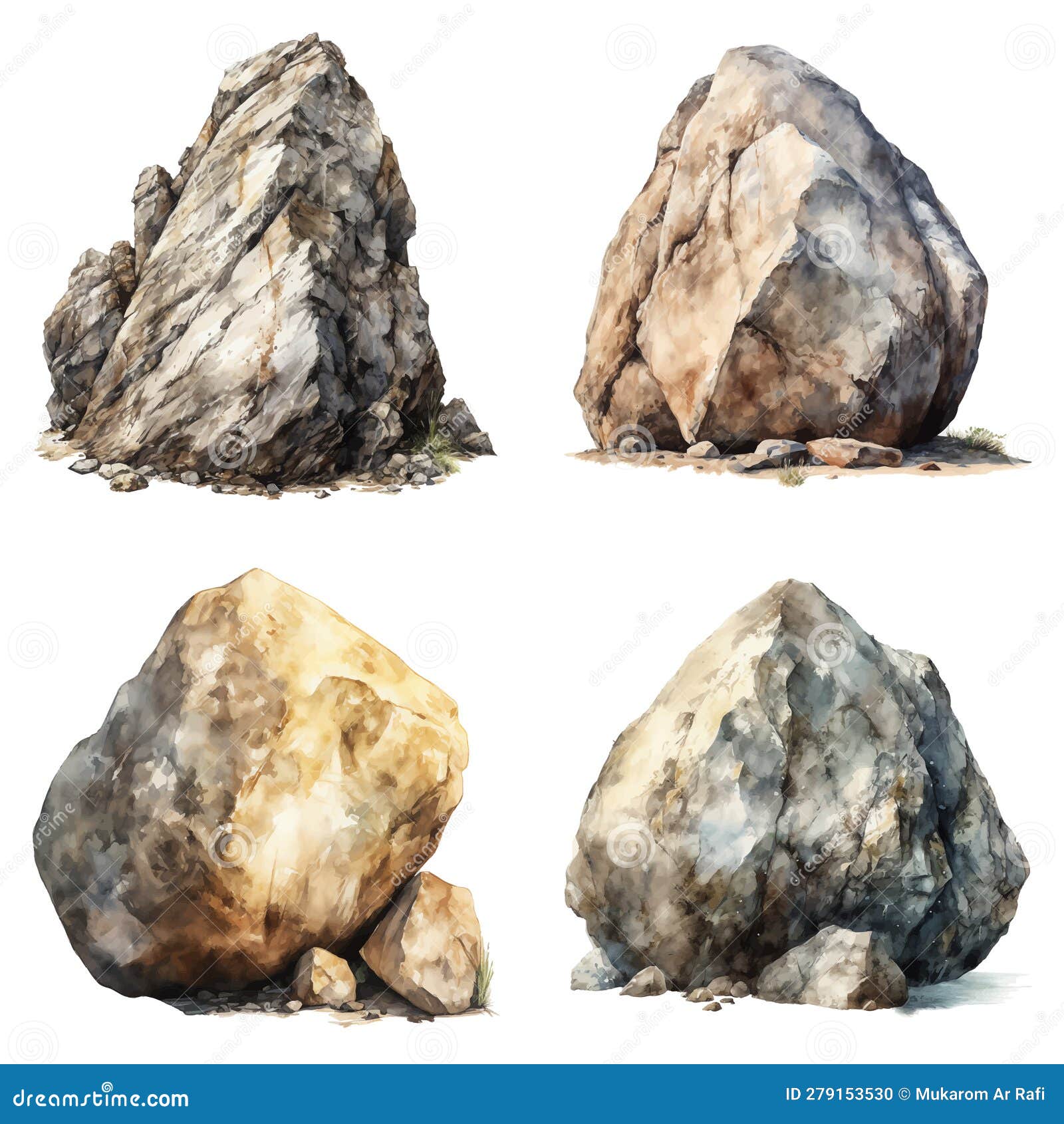 Set of a High Detailed Watercolor Element of Boulder. Made with AI ...