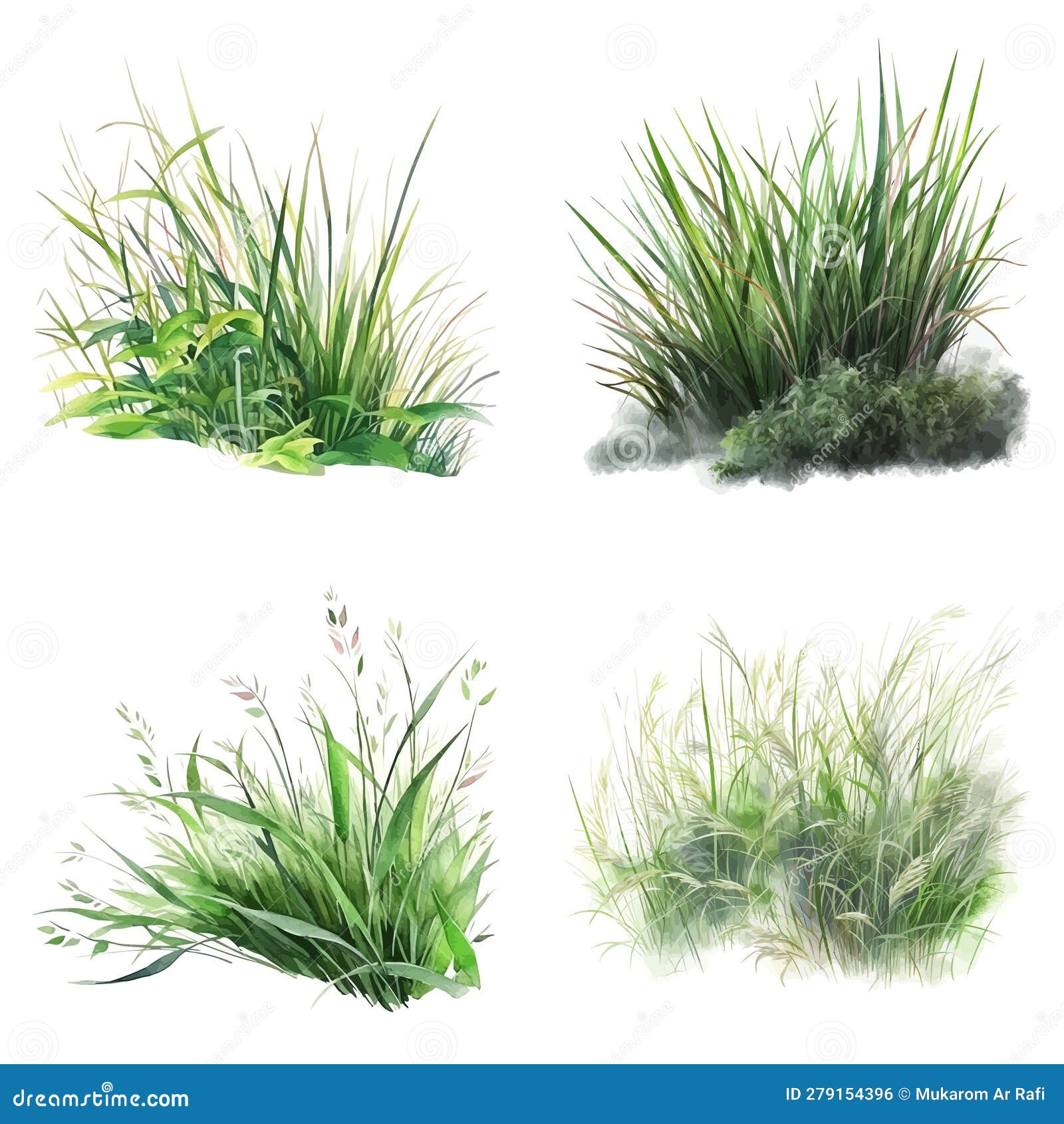 Set of a High Detailed Watercolor Element of Grass. Made with AI Stock ...