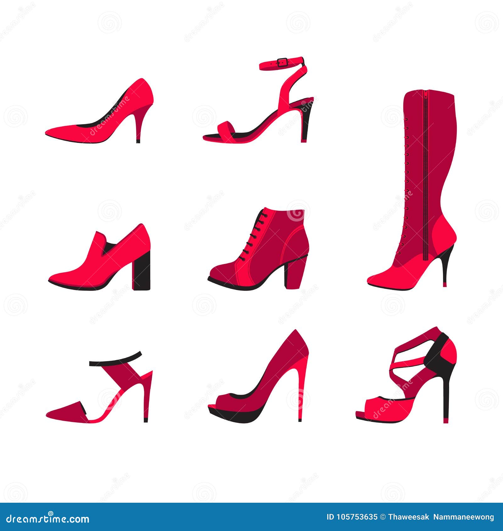 Set of High Heel Women Side View Isolated Stock Vector - Illustration ...