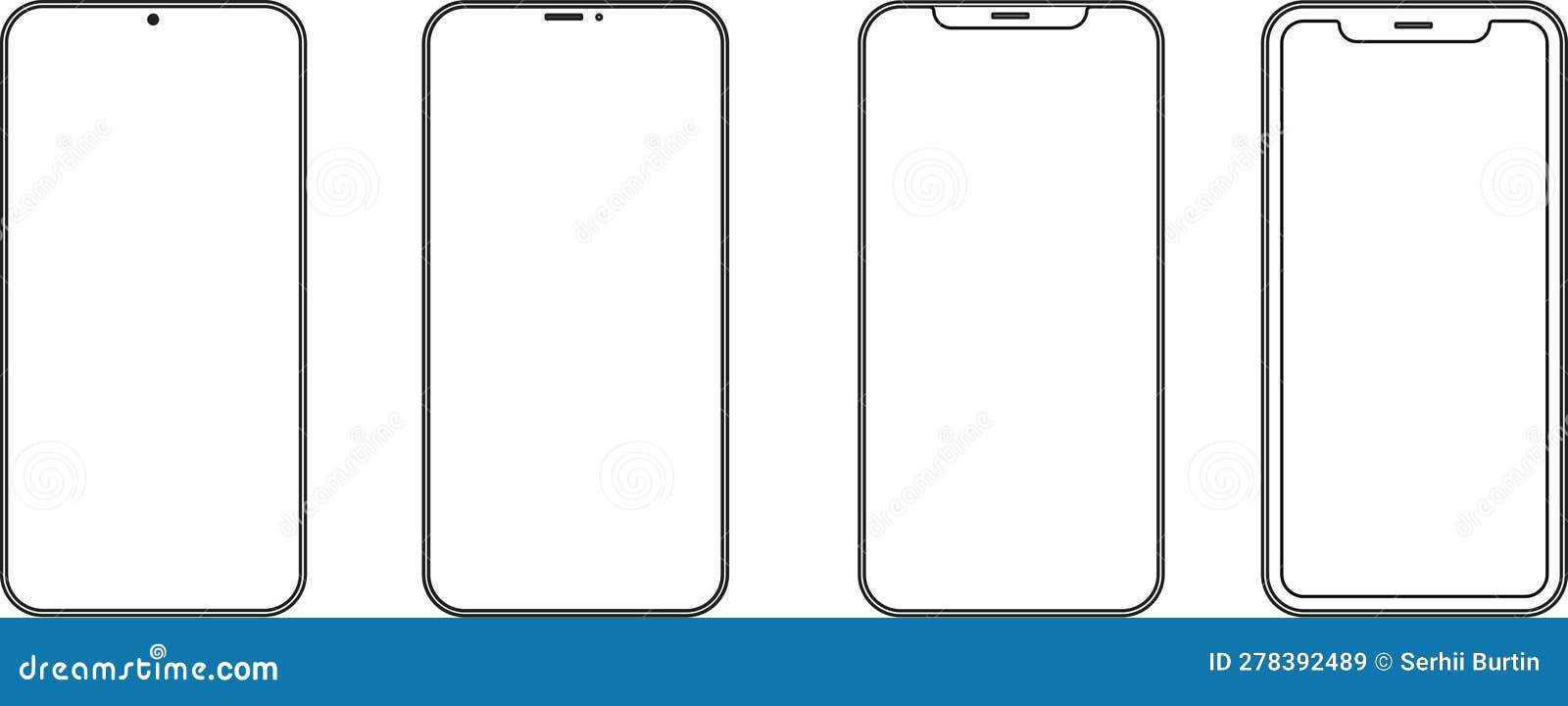 Set High Quality Realistic Different Black Models Smartphone with Empty ...