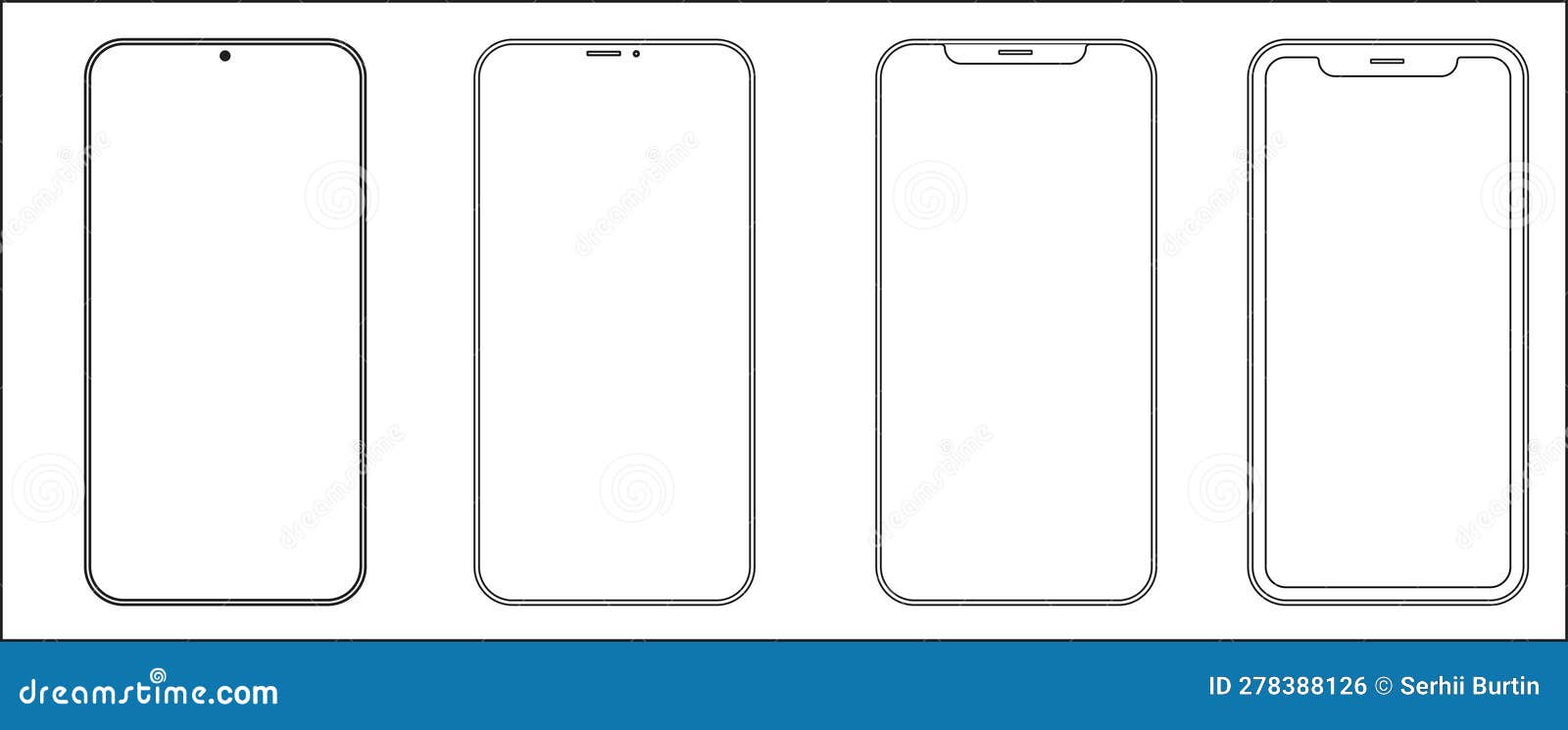 Set High Quality Realistic Different Black Models Smartphone with Empty ...