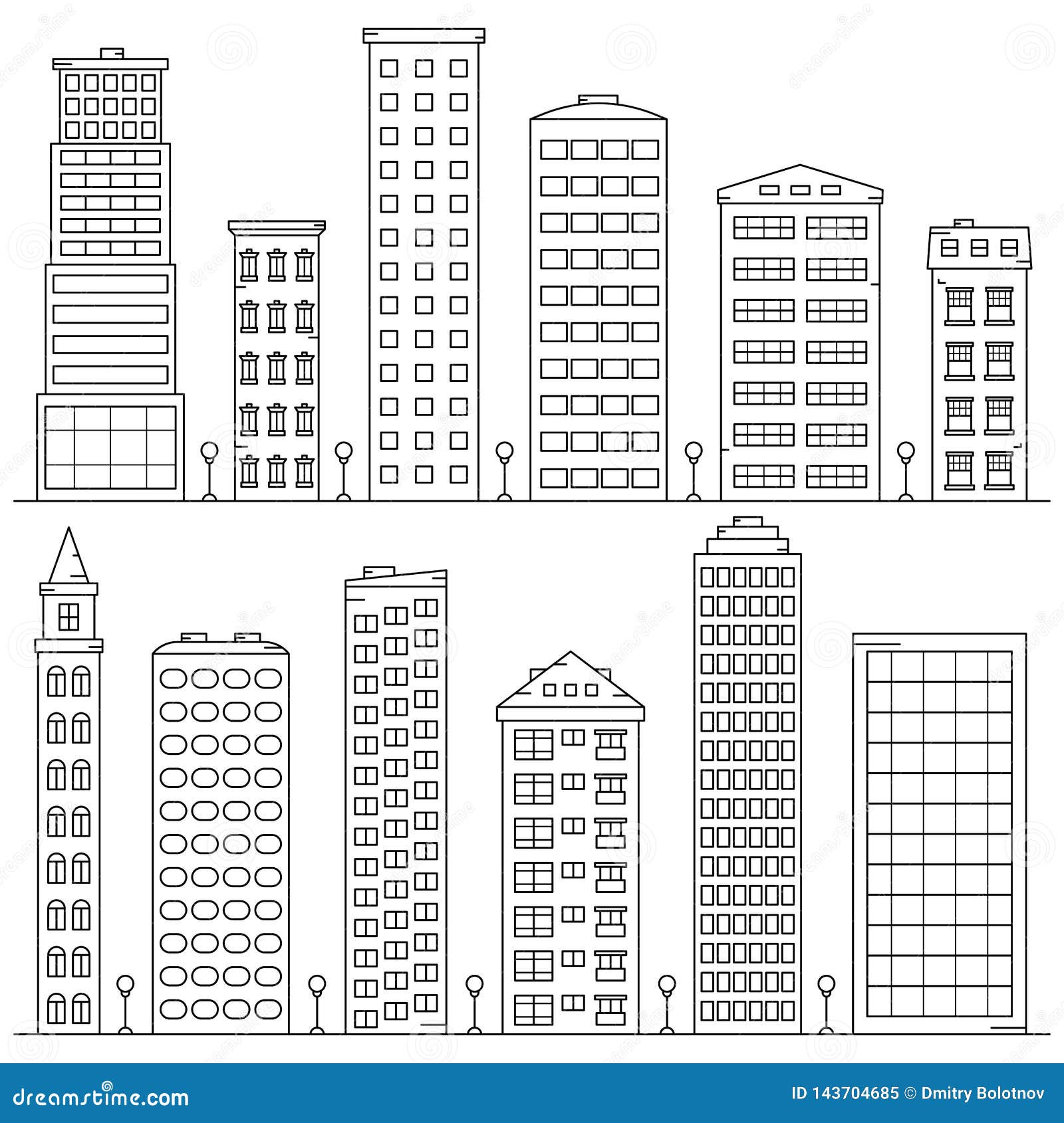 Set of High-rise Buildings in a Linear Style Stock Vector ...