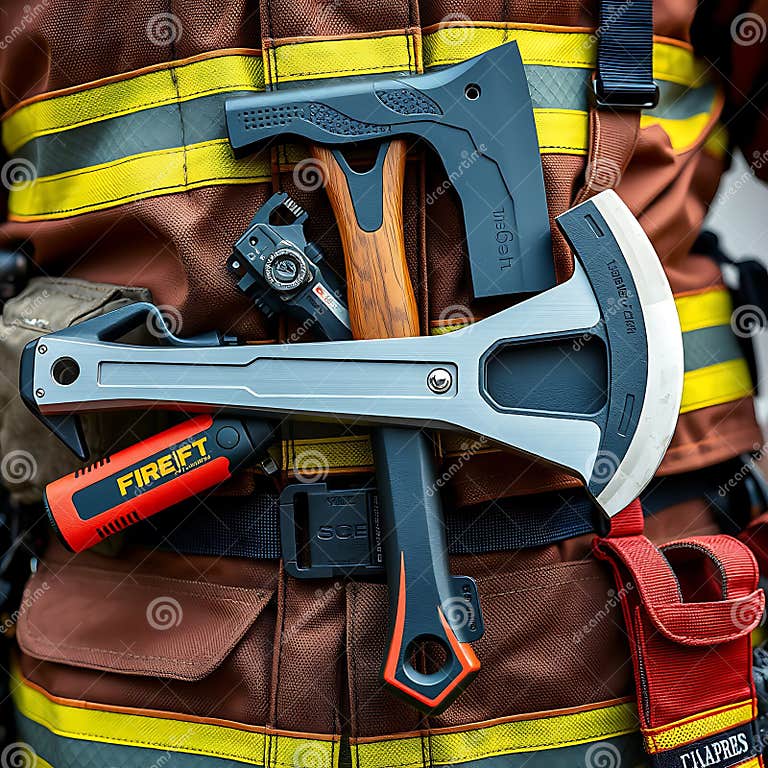 A Set of High Tech Firefighting Tools Including a Multi Purpose Axe and ...