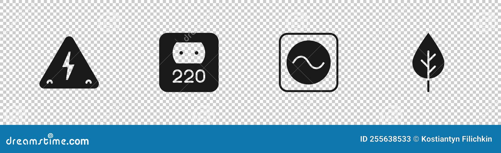 Set High Voltage, Electrical Outlet, AC Source and Leaf Eco Symbol Icon ...