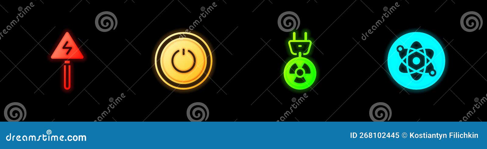 Set High Voltage Sign, Power Button, Radiation Electrical Plug and Atom ...