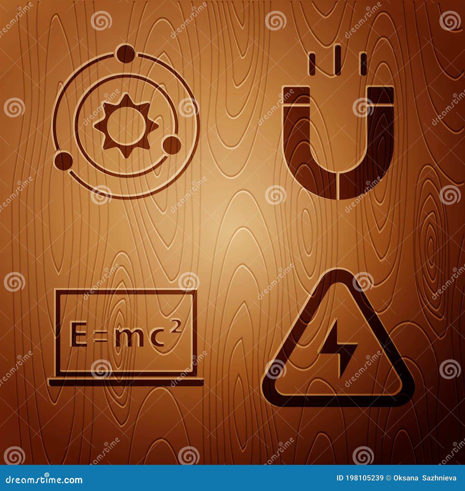 Set High Voltage, Solar System, Equation Solution and Magnet on Wooden ...