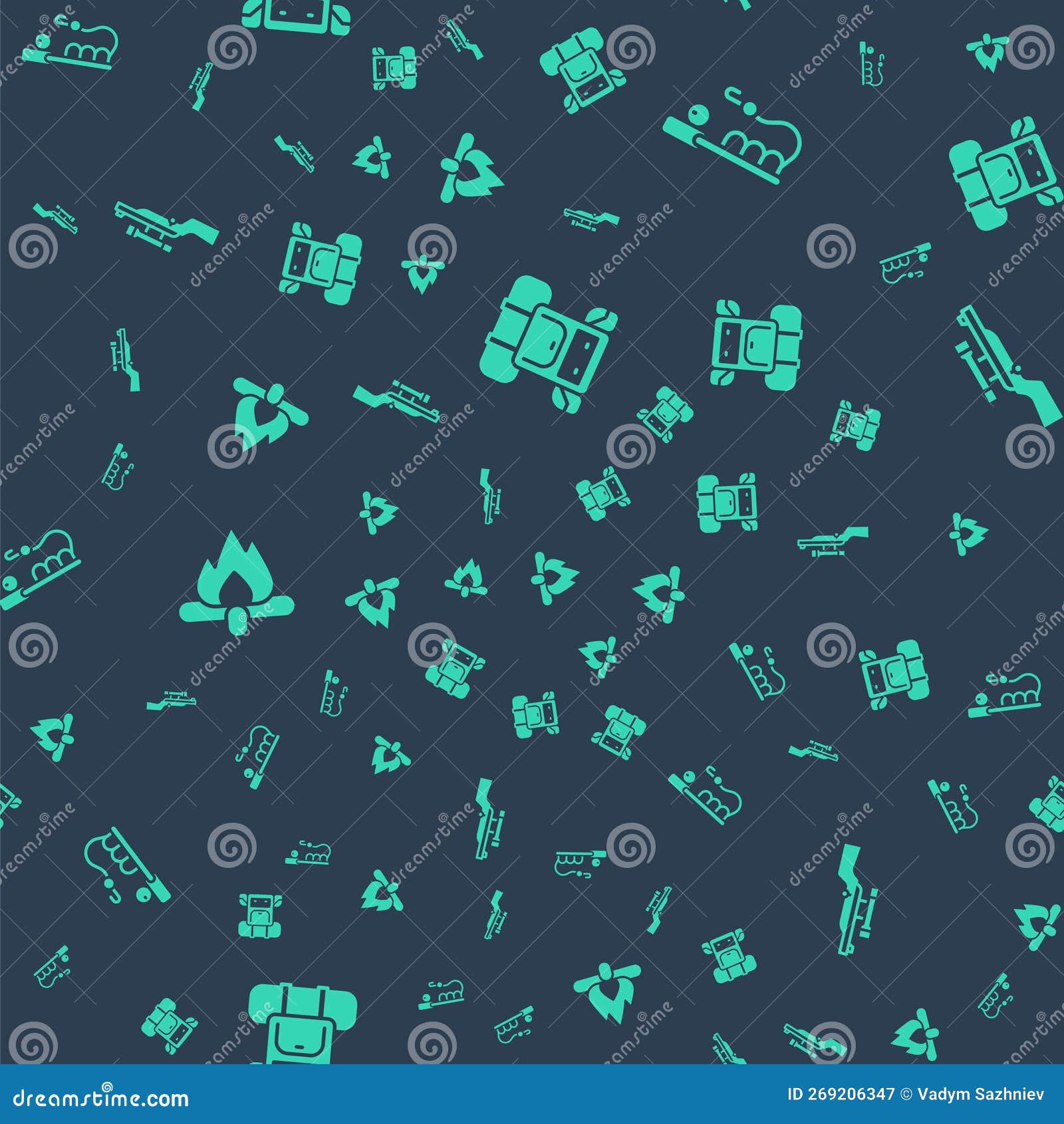 Set Hiking Backpack, Fishing Rod, Campfire and Sniper Rifle with Scope ...