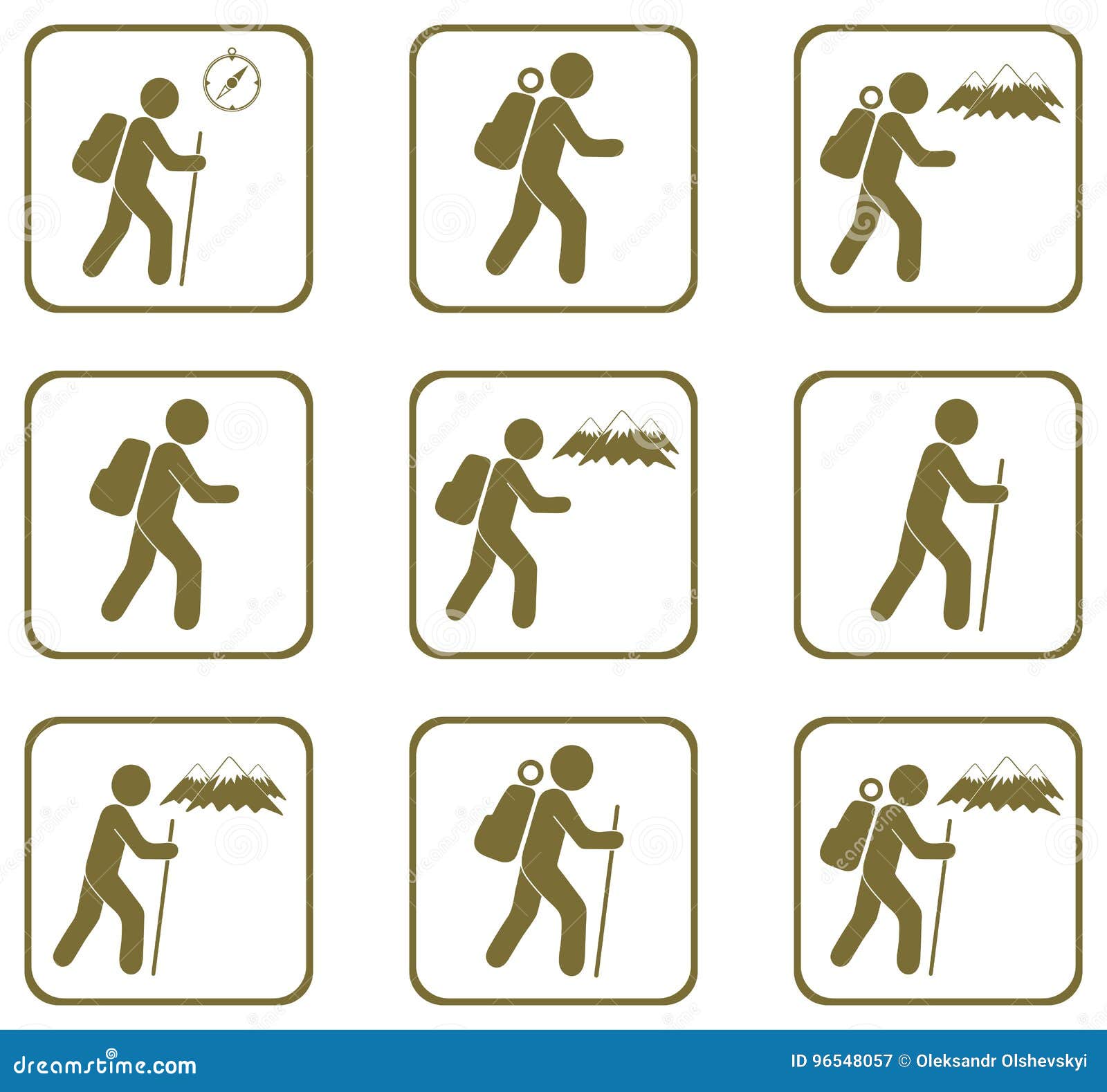 Set of Hiking icons stock vector. Illustration of hiker - 96548057