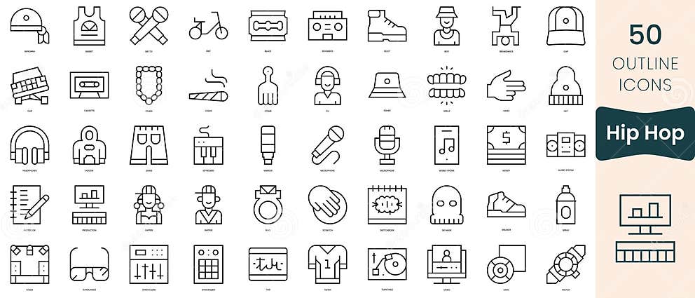Set of Hip Hop Icons. Thin Linear Style Icons Pack Stock Vector ...