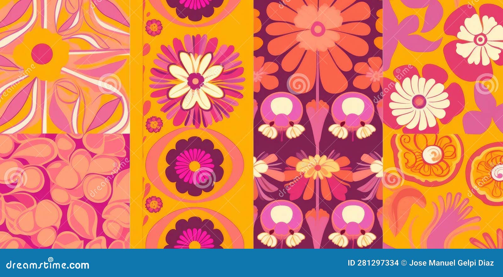 A Set of Hippie Flower Patterns, in the Style of Pop Art. Generative AI ...
