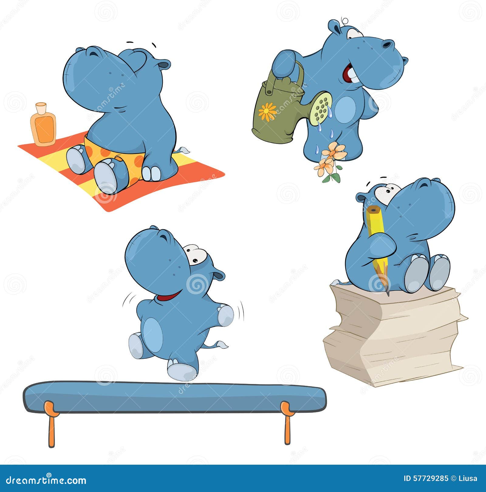 Set of hippos cartoon stock vector. Illustration of hippo - 57729285