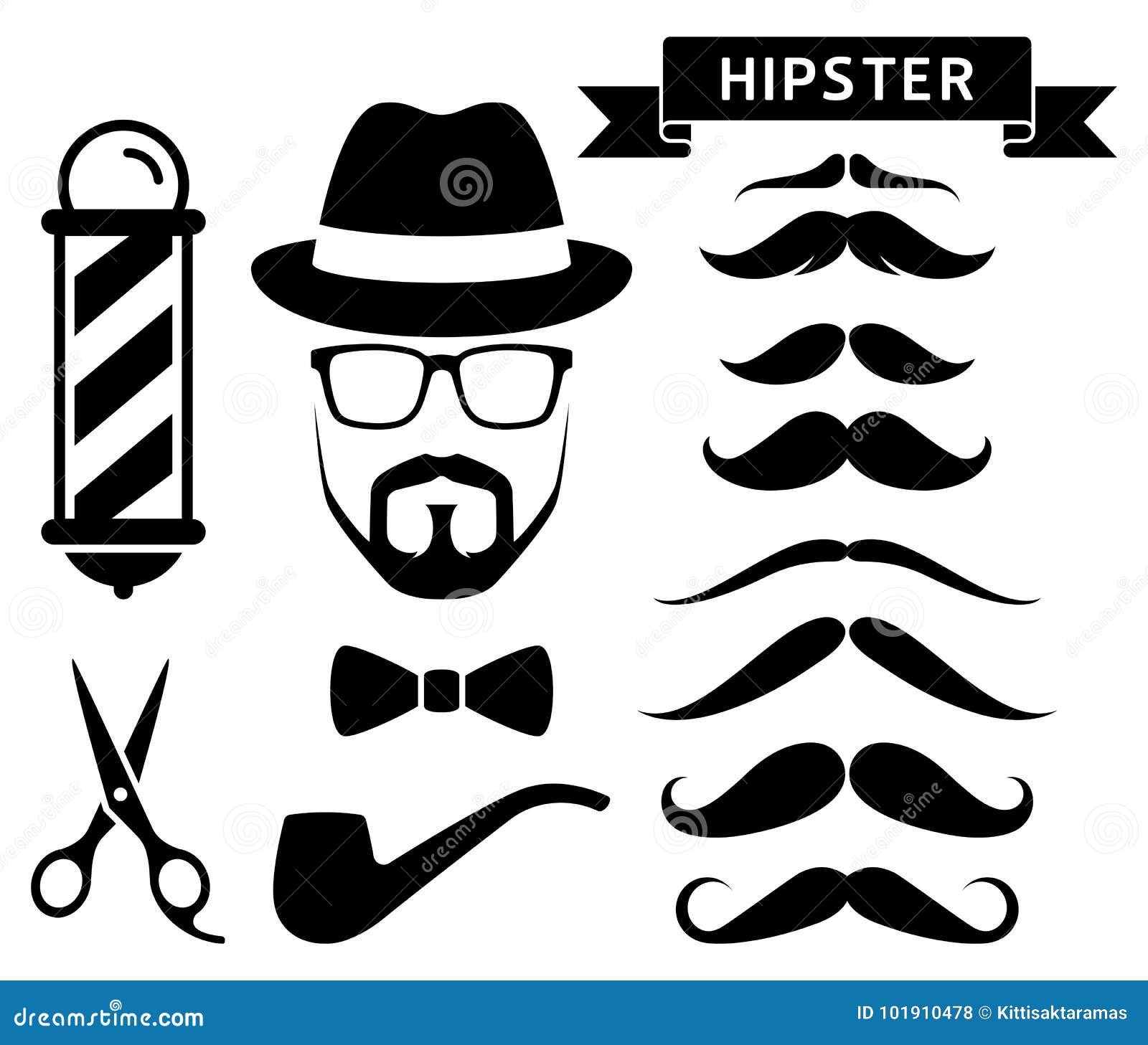 Set of Hipster Barber Elements. Stock Vector - Illustration of black, bearded: 101910478
