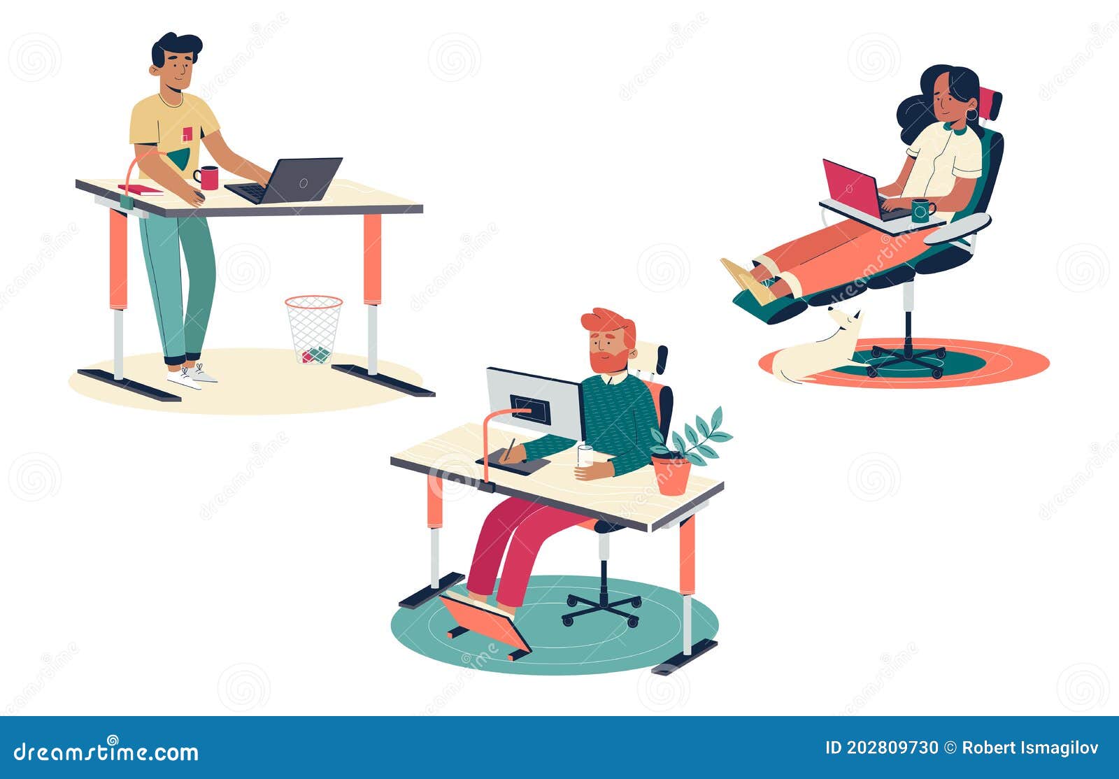 Set of Hipster Coworking Workplace Stock Vector - Illustration of ...