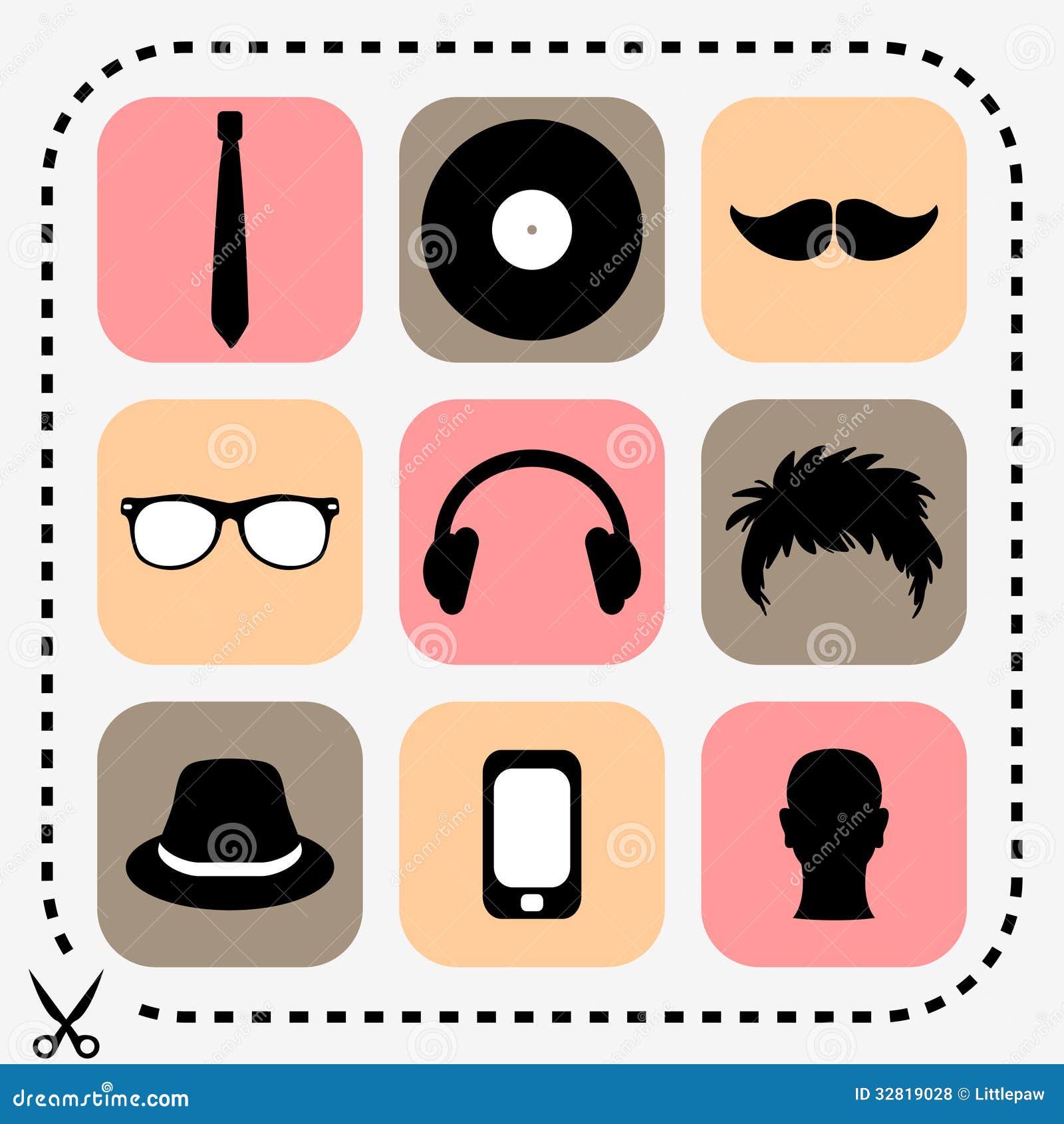 Set of hipster icons stock vector. Illustration of face - 32819028