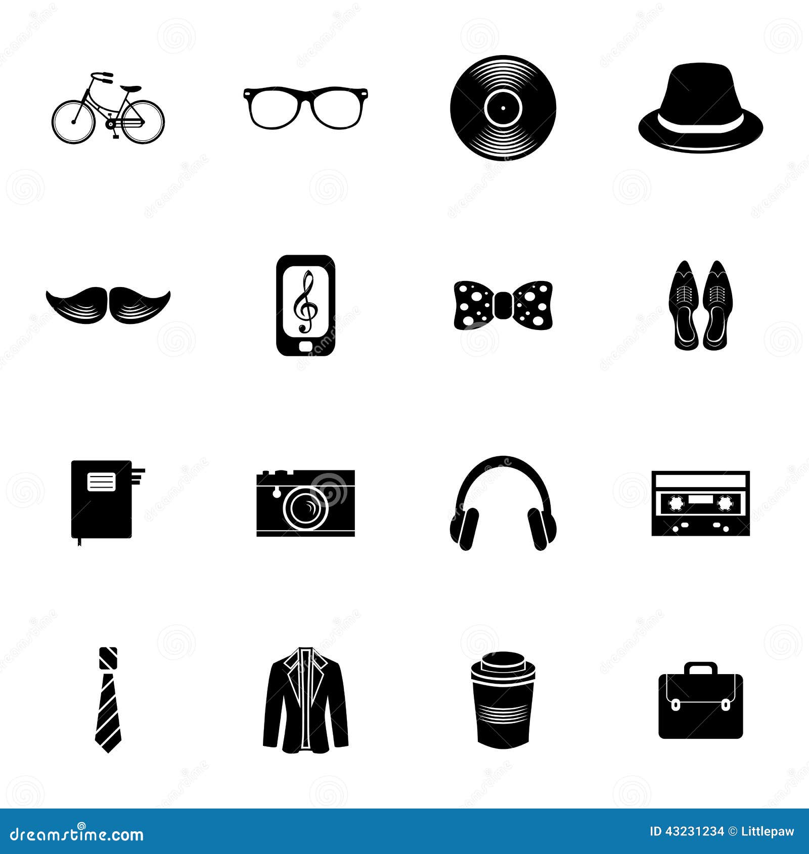 Set of hipster icons stock vector. Illustration of fashion - 43231234