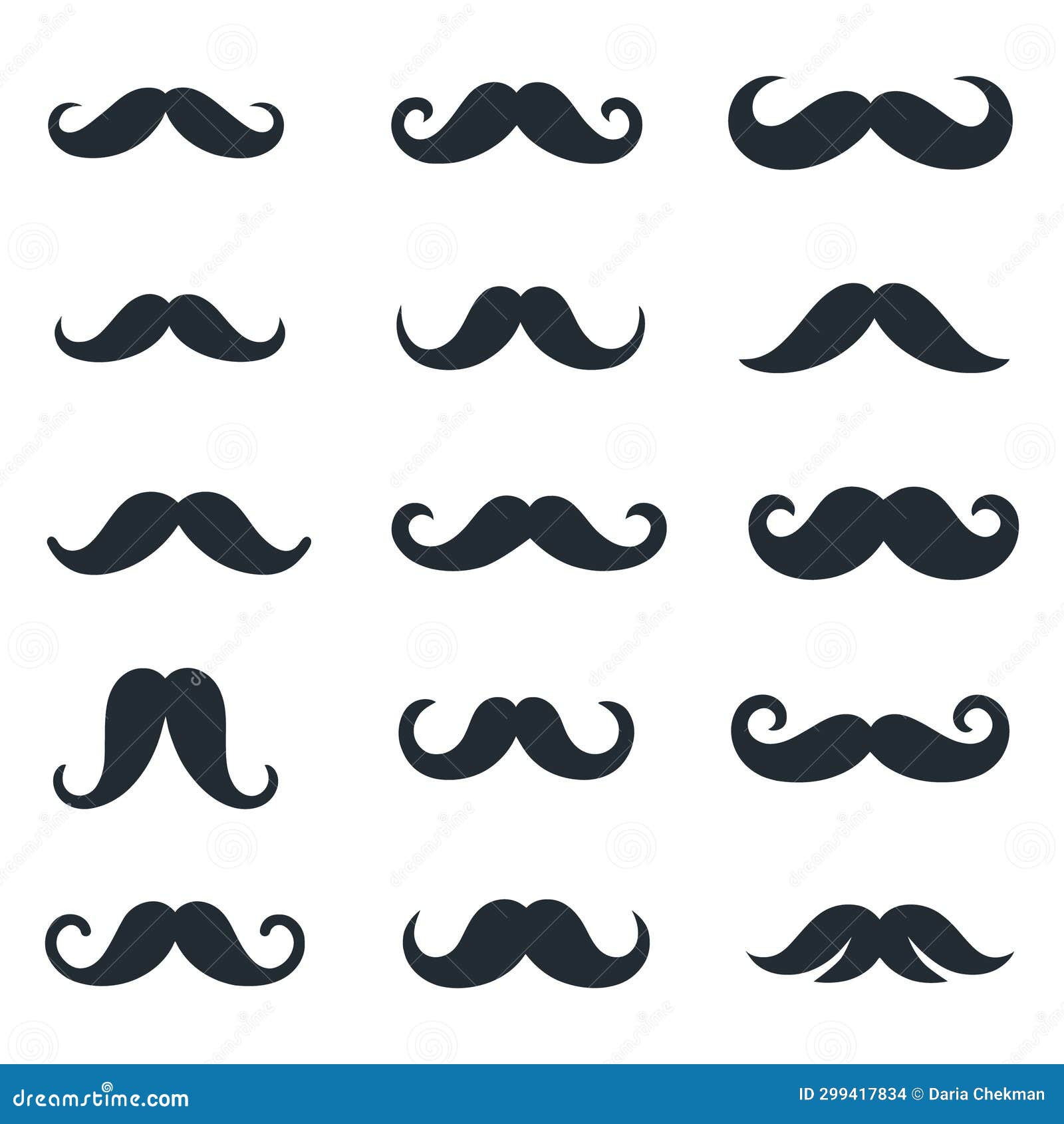 Mustaches Set Black Silhouette Of Adult Man Moustaches Vector