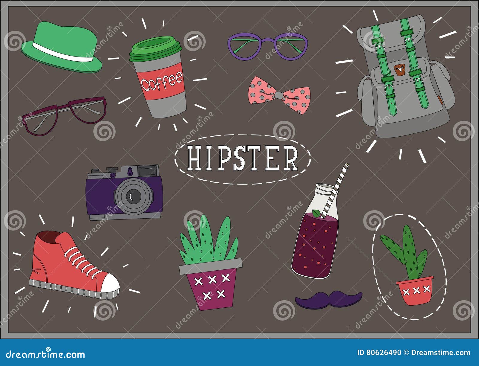Set Hipster Things on the Blackboard Stock Vector - Illustration of ...