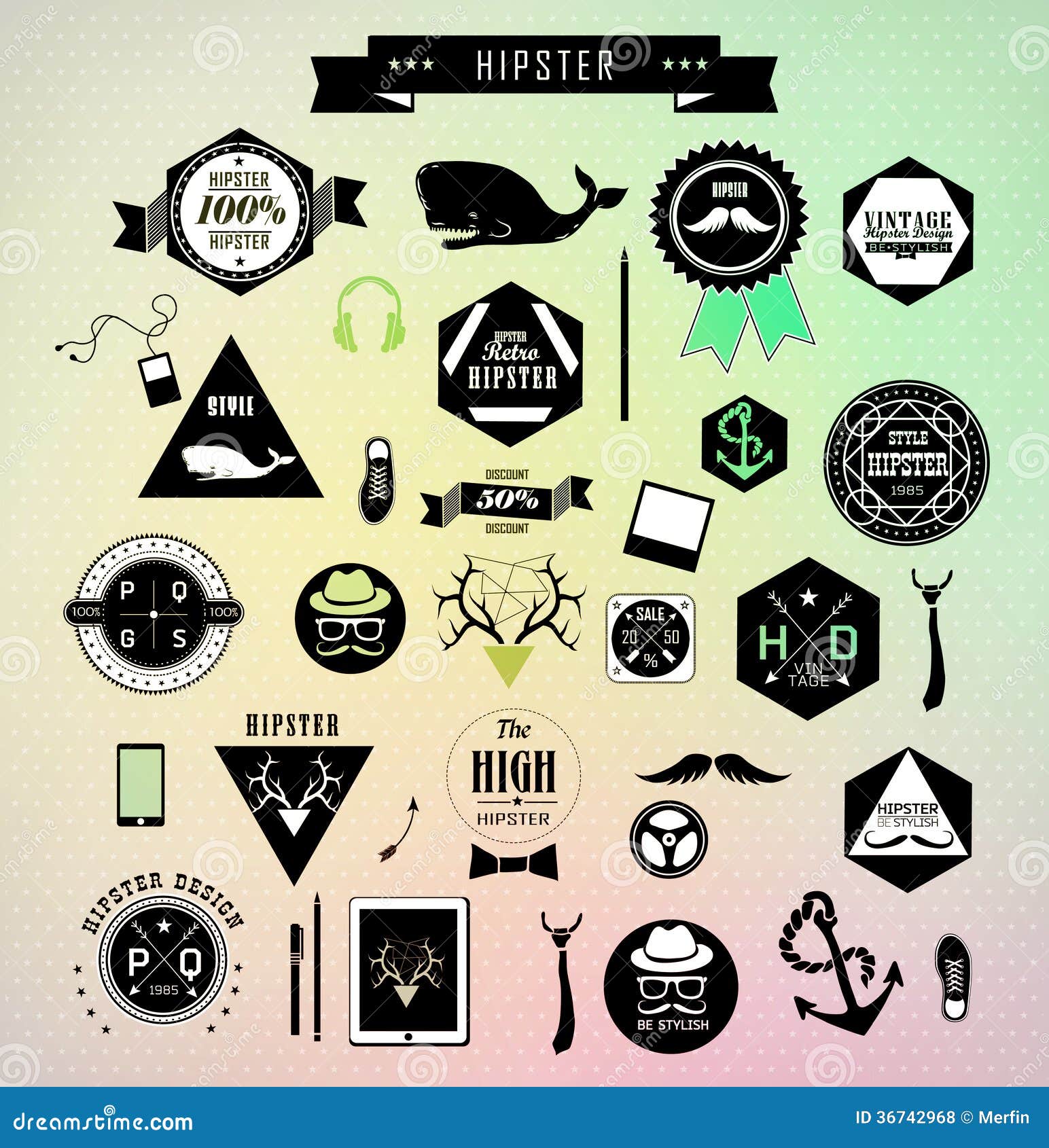 Set of Hipster Vintage Retro Label Stock Illustration - Illustration of ...