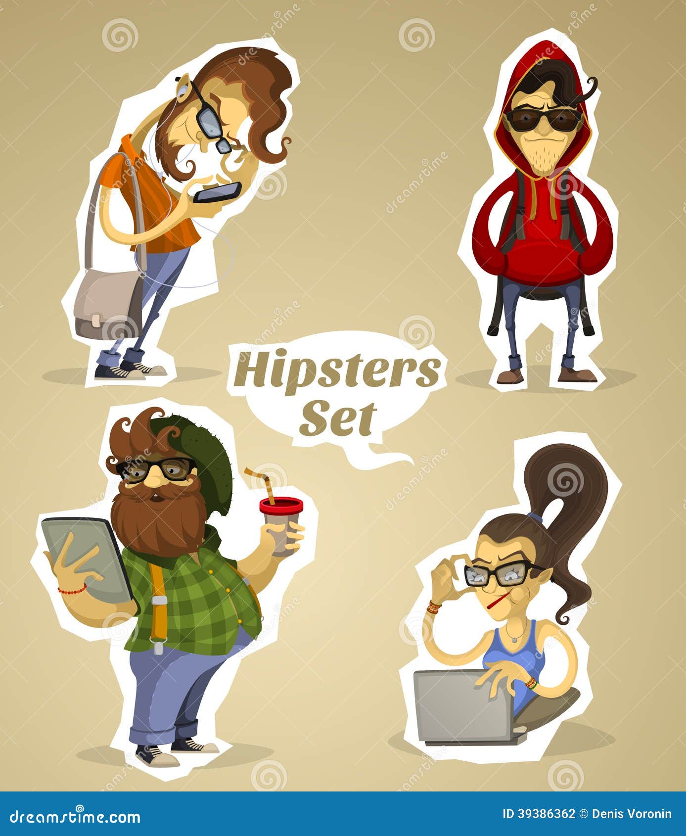 Set Hipsters Nerds with Gadgets and without Stock Vector - Illustration ...