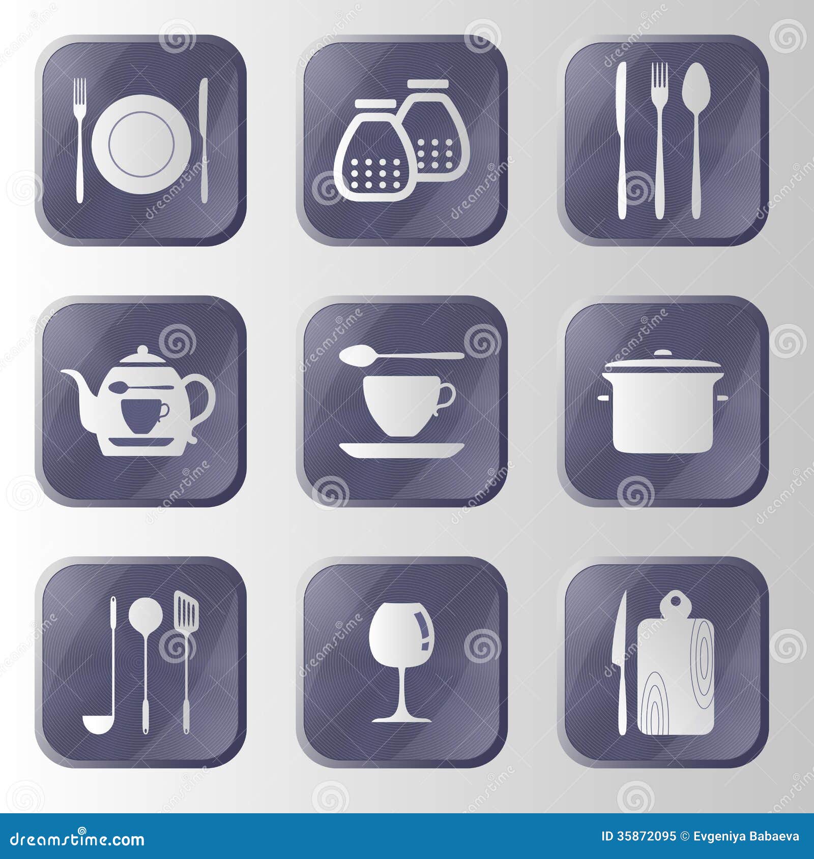 Set of Hitech Metal Kitchen Button. Stock Vector - Illustration of fork ...