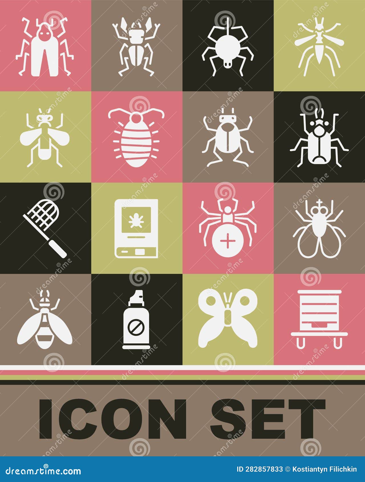 Set Hive for Bees, Insect Fly, Beetle Bug, Spider, Larva Insect, and ...