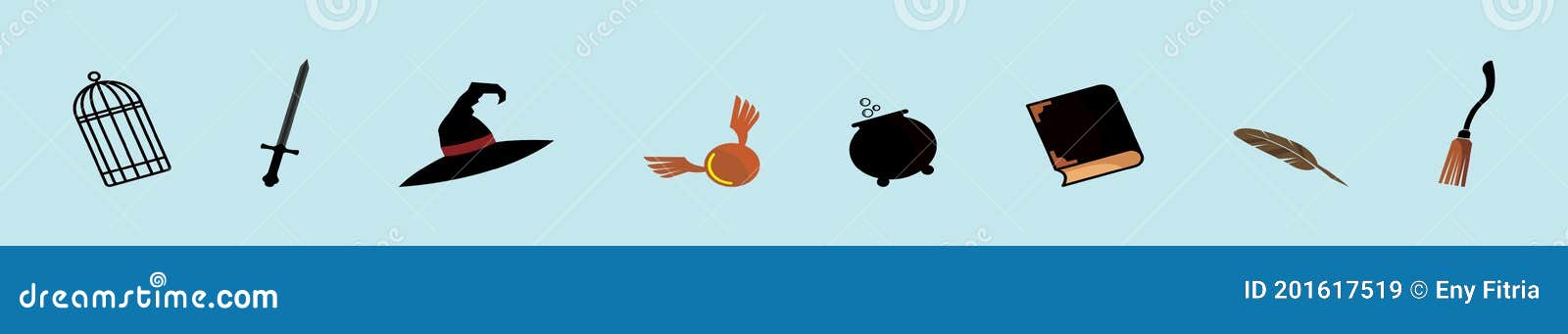 Set of Hogwarts. Cartoon Icon Design Template with Various Models ...