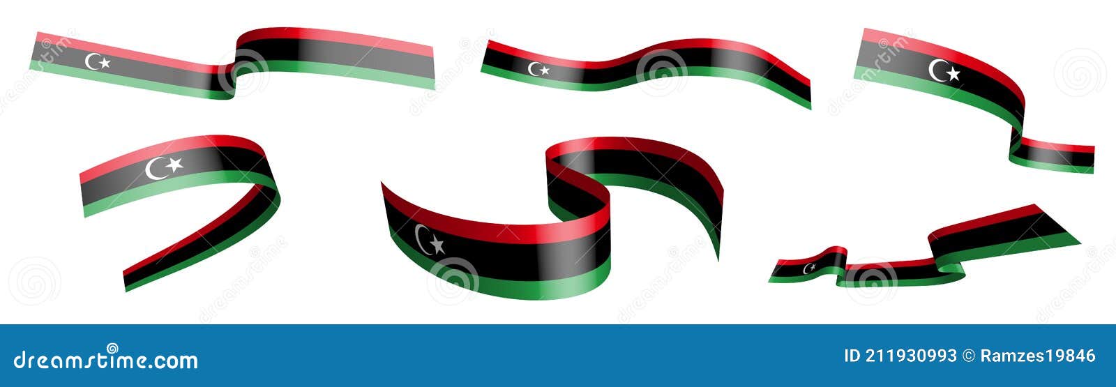 Set of Holiday Ribbons. Libya Flag Waving in Wind. Separation into Lower and Upper Layers ...