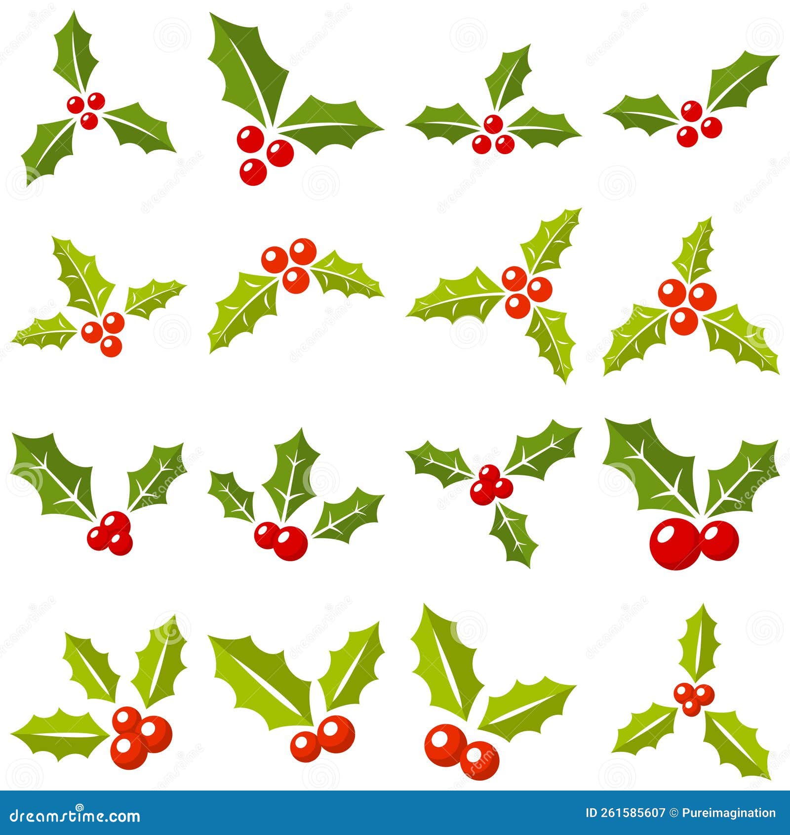 Set of Holly Berries in Flat Style Isolated Stock Vector - Illustration ...