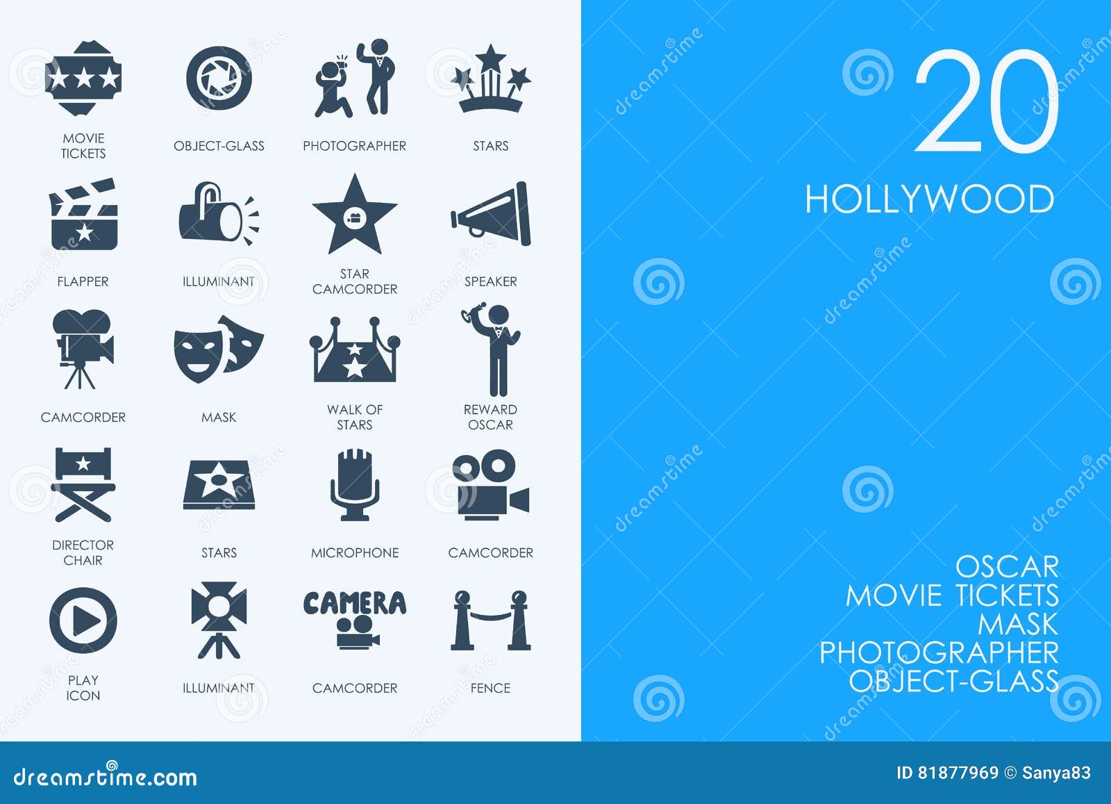 Set of Hollywood icons stock vector. Illustration of exposition - 81877969