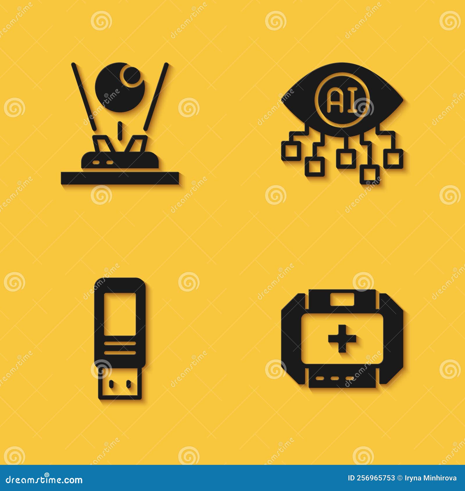 Set Hologram, First Aid Kit, USB Flash Drive and Computer Vision Icon ...