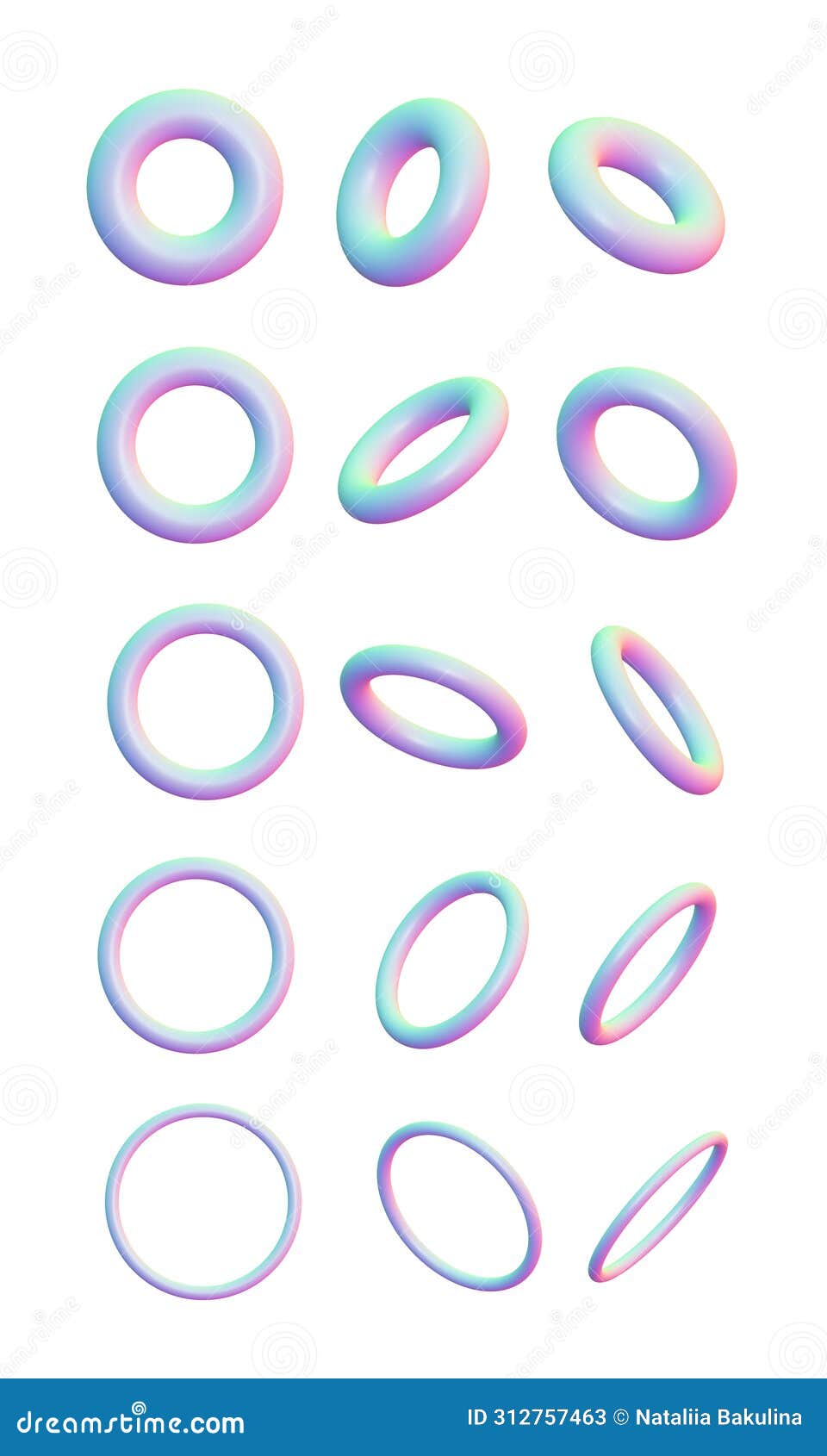 Set of Holographic 3D Geometric Shapes Torus of Different Sizes ...
