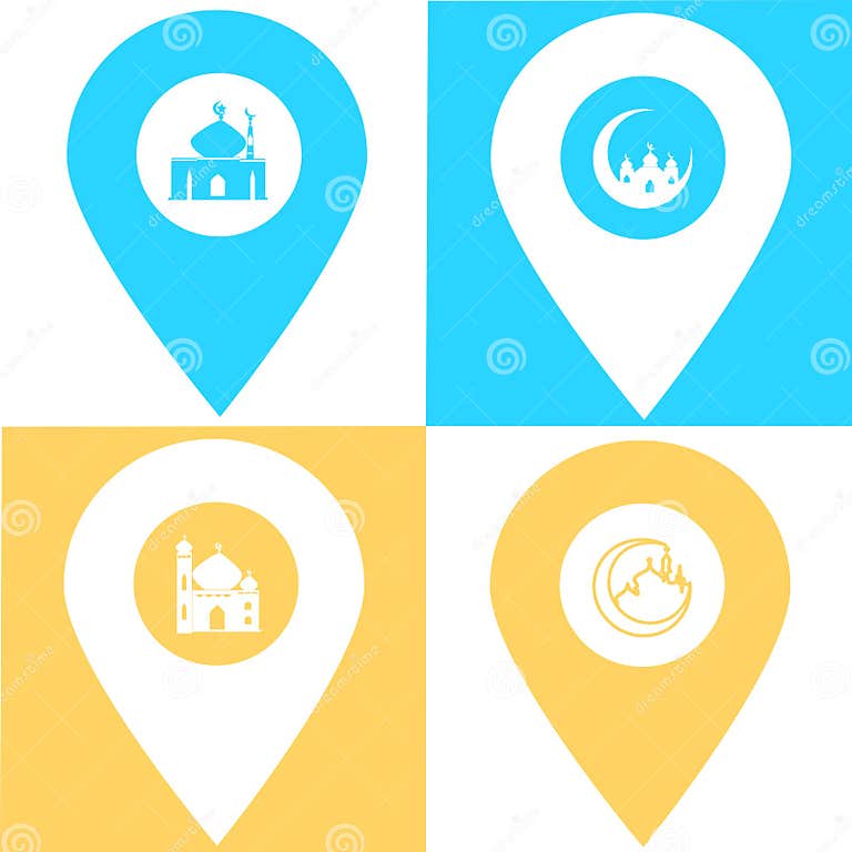 Set of Holy Mosque Location Map Pin Pointer Icon. Element of Map Point ...