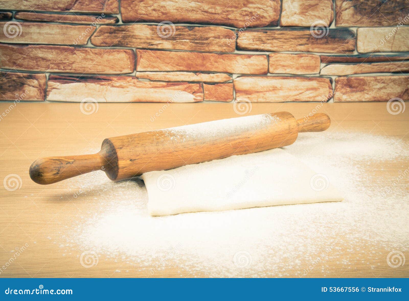 Set for Home Baking on a Light Wooden Table with Flour. Rolling Stock ...
